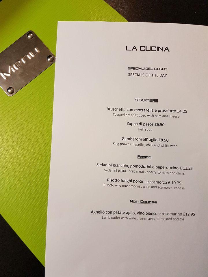 Menu at La Cucina Italian Restaurant, Littlehampton