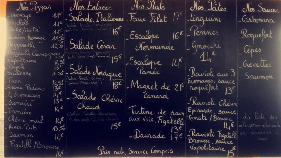 Menu au Little River pub et bar, Marseille