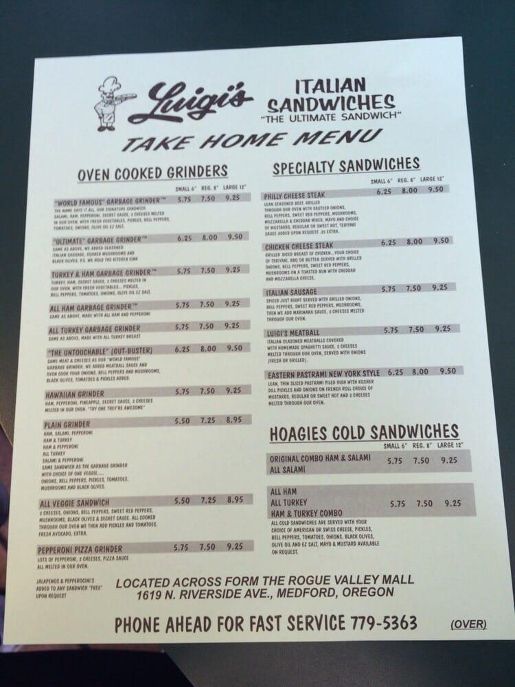 Menu at Luigi's Italian Sandwiches restaurant, Medford