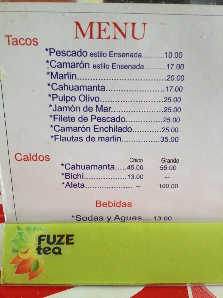Menu at Mariscos Ensenada restaurant, Tijuana