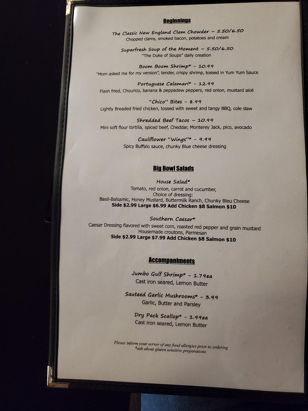 Menu at River City Grill restaurant, Punta Gorda