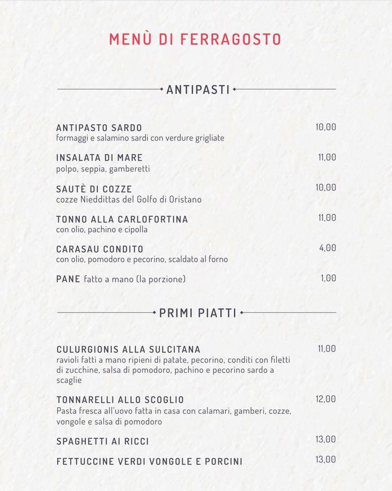 Menu at Sa Posada restaurant, Rome