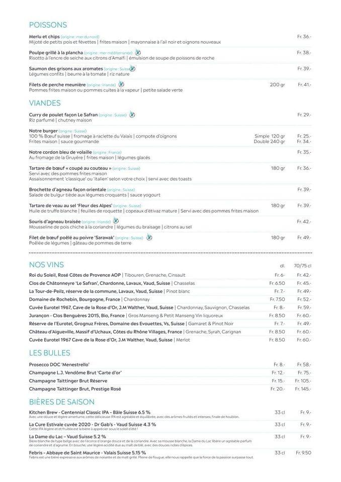Menu at Safran, Montreux