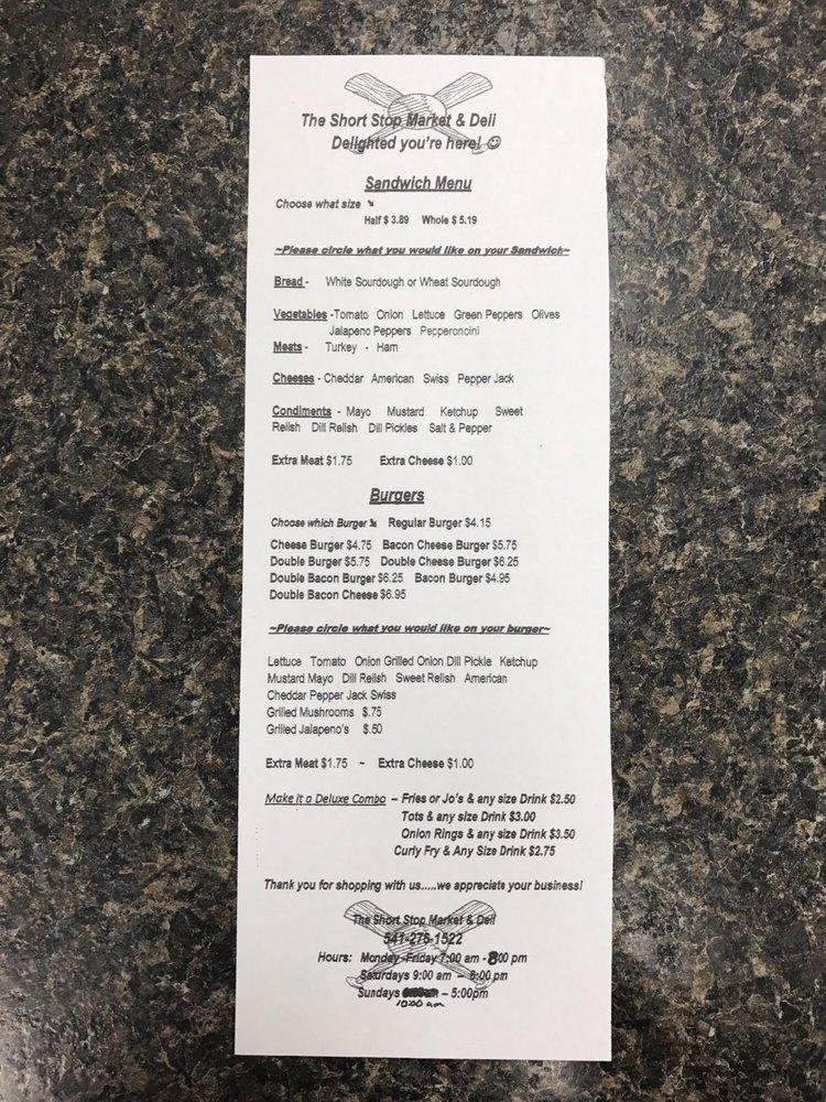 Menu at The Short Stop Market and Deli, Pendleton