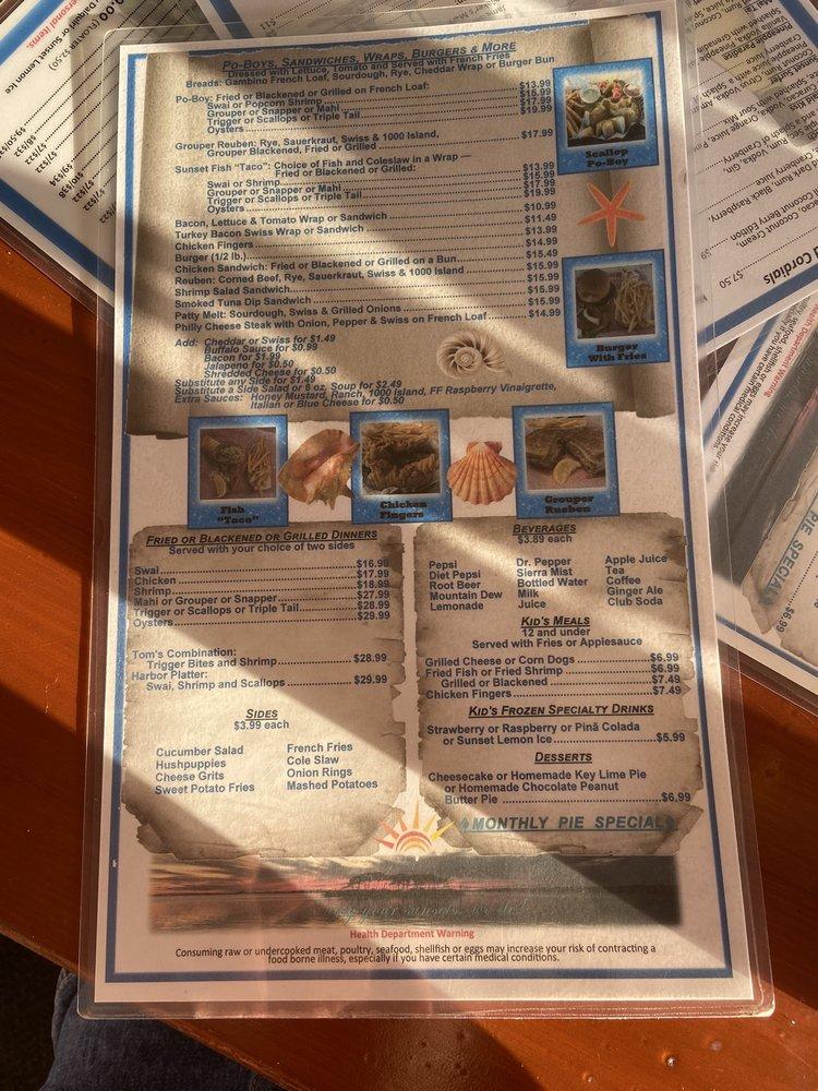 Menu at Sunset Grille restaurant, Perdido Key