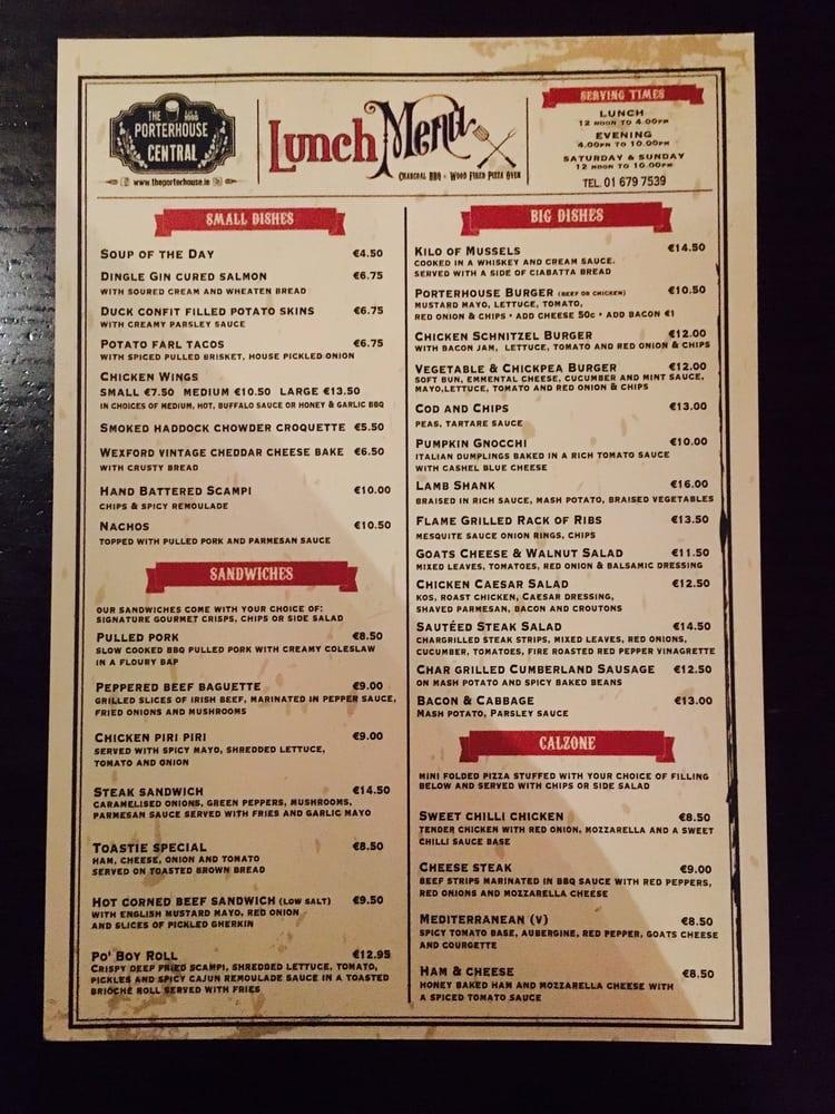 Menu at The Porterhouse Central pub & bar, Dublin