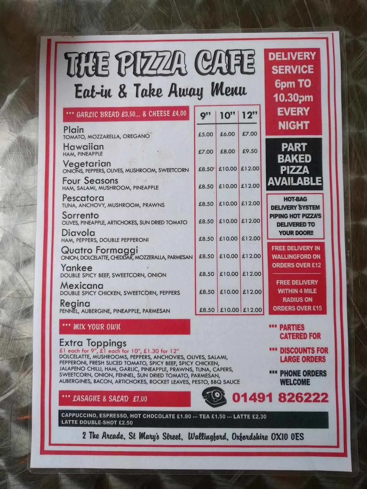 Menu at The Pizza Cafe, Wallingford, 2 St Mary's St