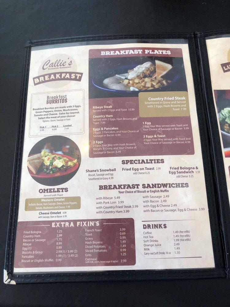 Menu at Callie's Homestyle Restaurant, Versailles