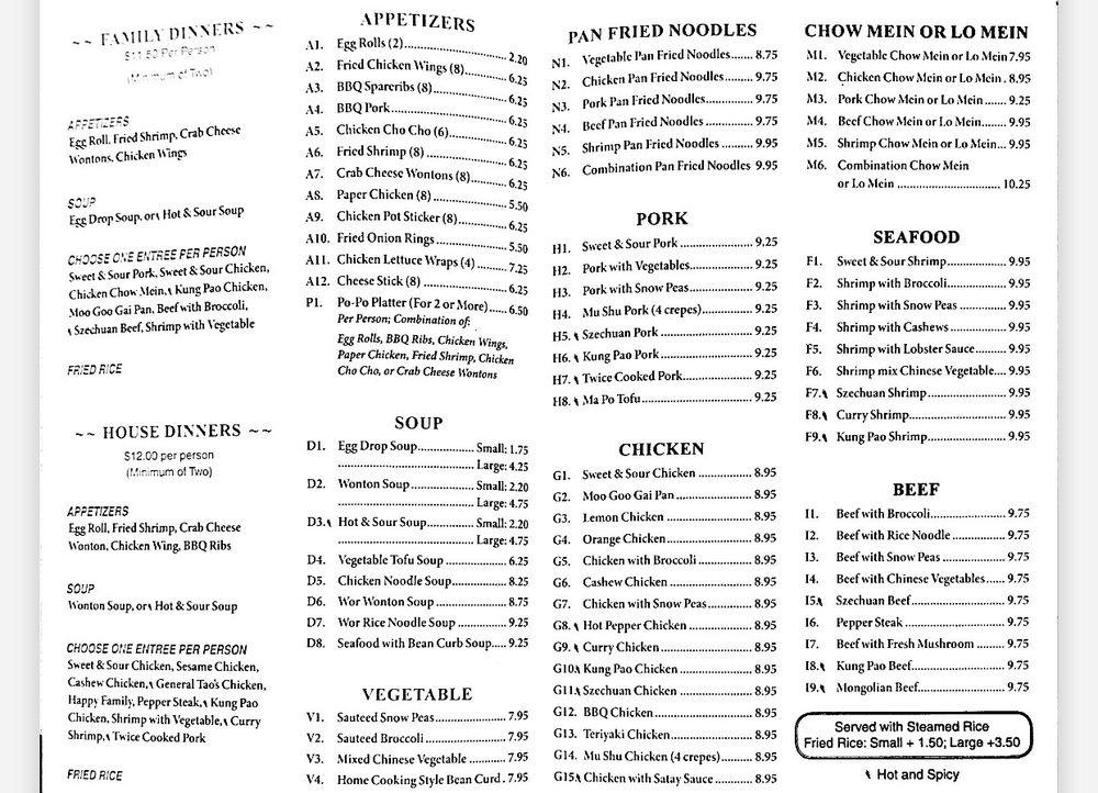 Menu at Fai Wong restaurant, Albuquerque