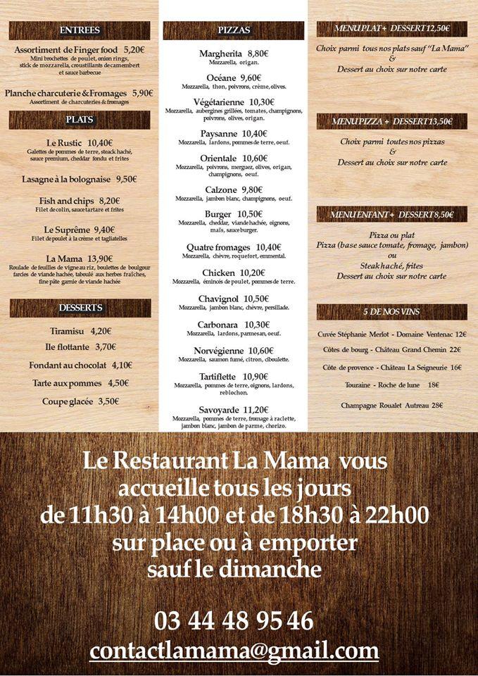 Menu at La Mama restaurant, Breteuil