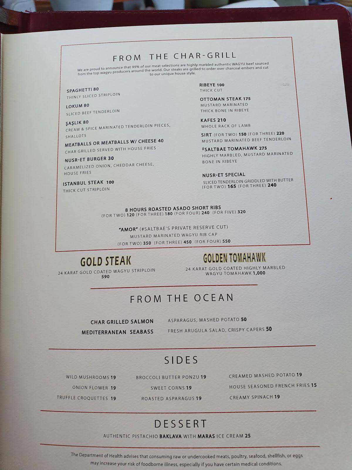 Menu at Nusr-Et Steakhouse Miami, Miami, 999 Brickell Ave
