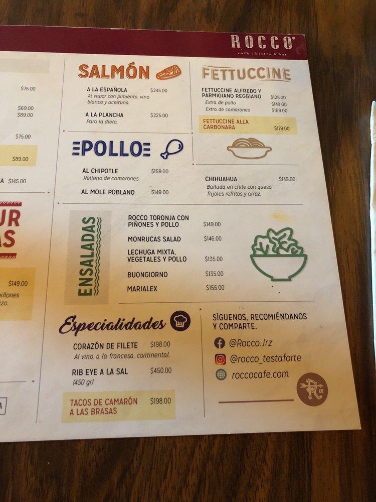 Carta de Rocco - Café Bistro & Bar, Ciudad Juarez, Ave. Campos Elíseos ...