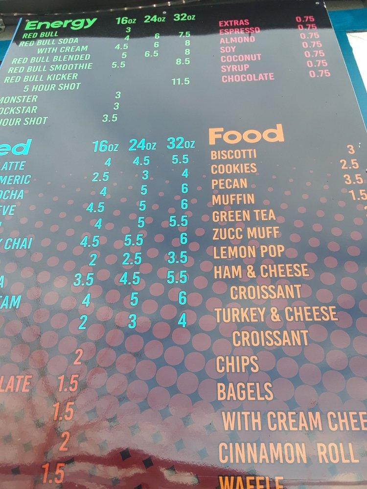 Menu at Boom! Coffee restaurant, Anchorage