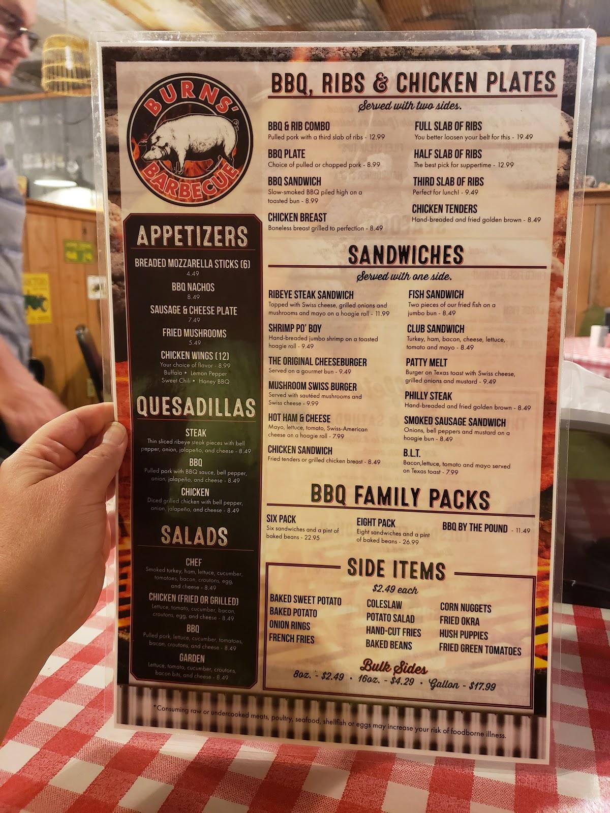 Menu at Burns Barbecue Steak and Seafood, Sardis