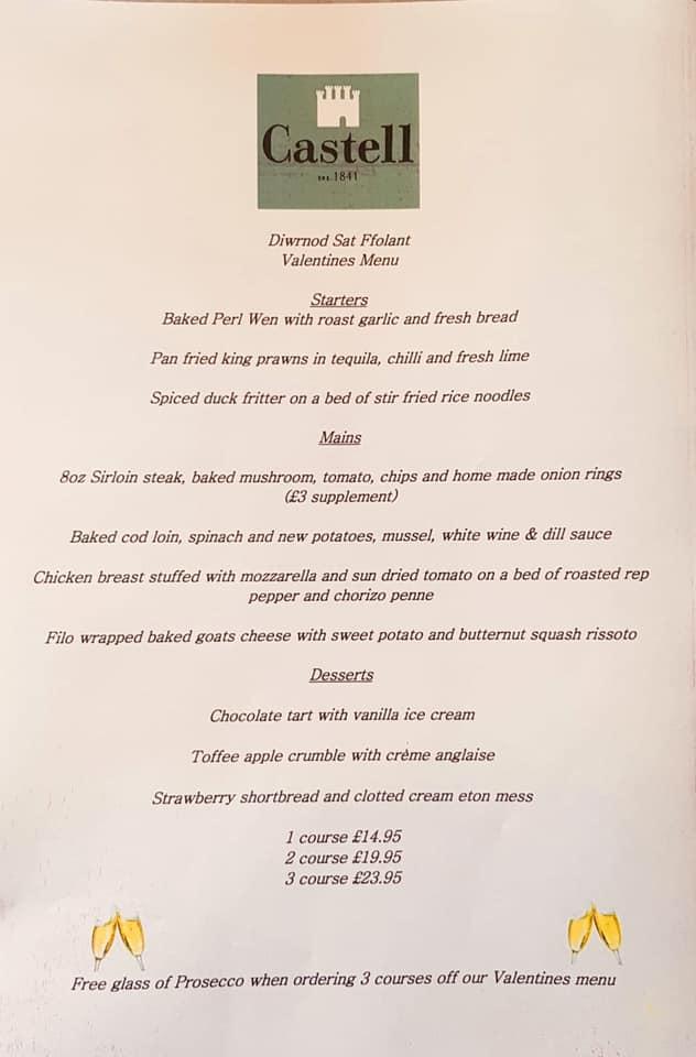 Menu at Castell pub & bar, Caernarfon