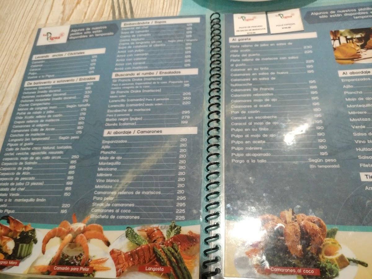 Menu at La Pigua pub & bar, Merida
