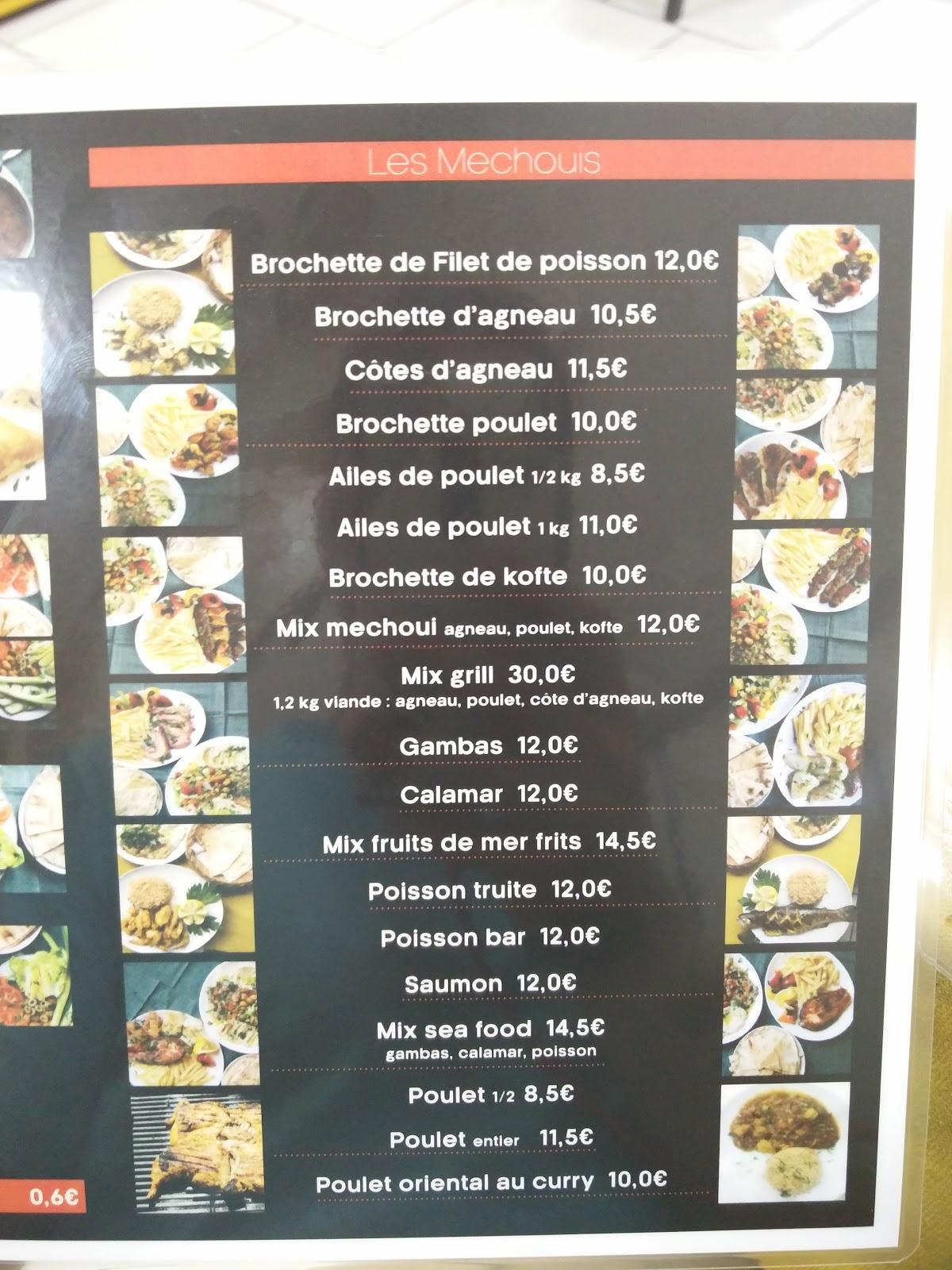 Menu au Les méchouis de chez Hamada, Liège