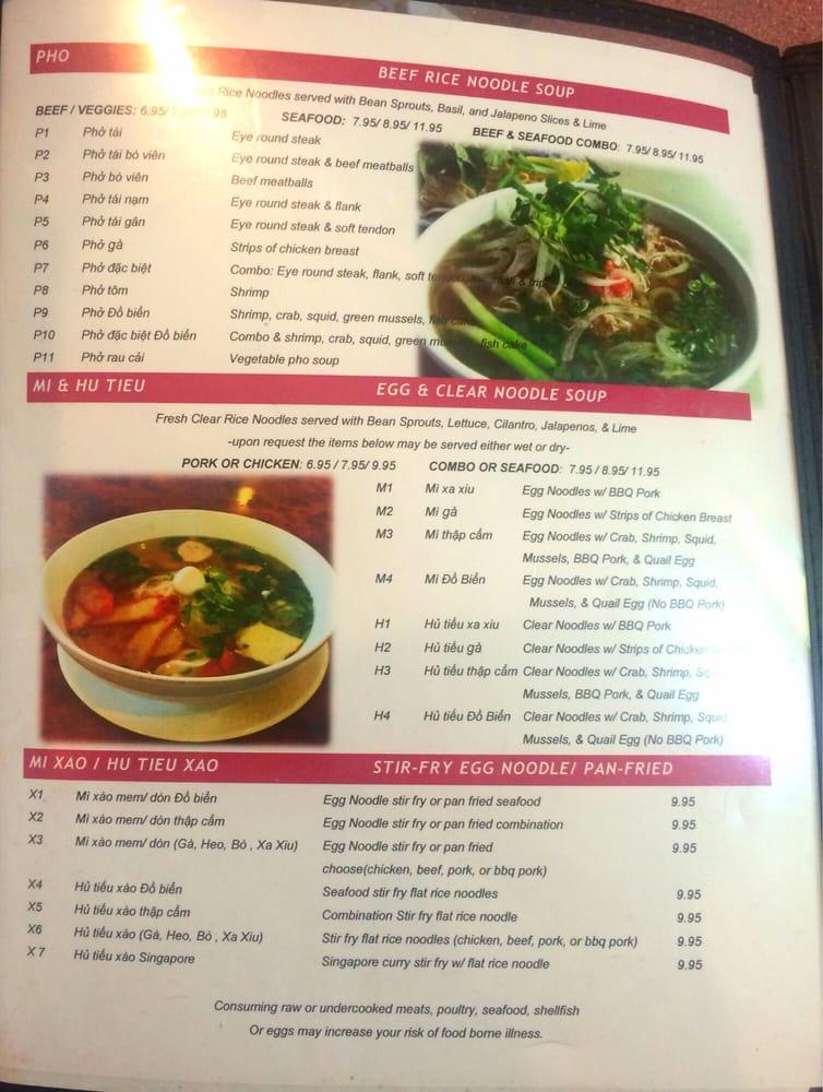 Menu at Pho Da Cao restaurant, Tulsa