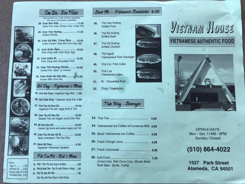 Menu at Vietnam House Restaurant, Alameda
