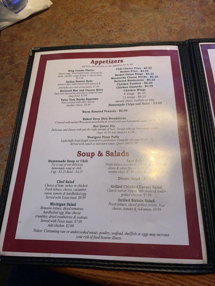 Menu at Westgate Tavern & Grill pub & bar, Lansing