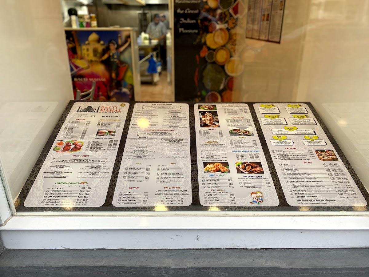 Menu at Balti Mahal fast food, Invergordon