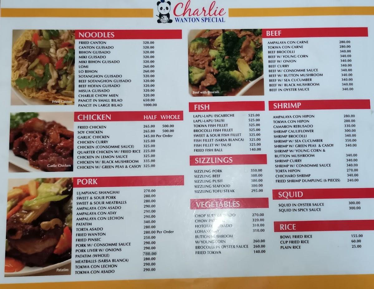 Carta del restaurante Charlie Wanton Special, Mandaluyong