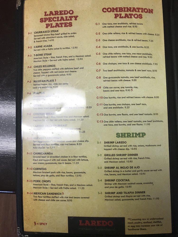Menu at Laredo's Mexican Restaurant, Macclenny
