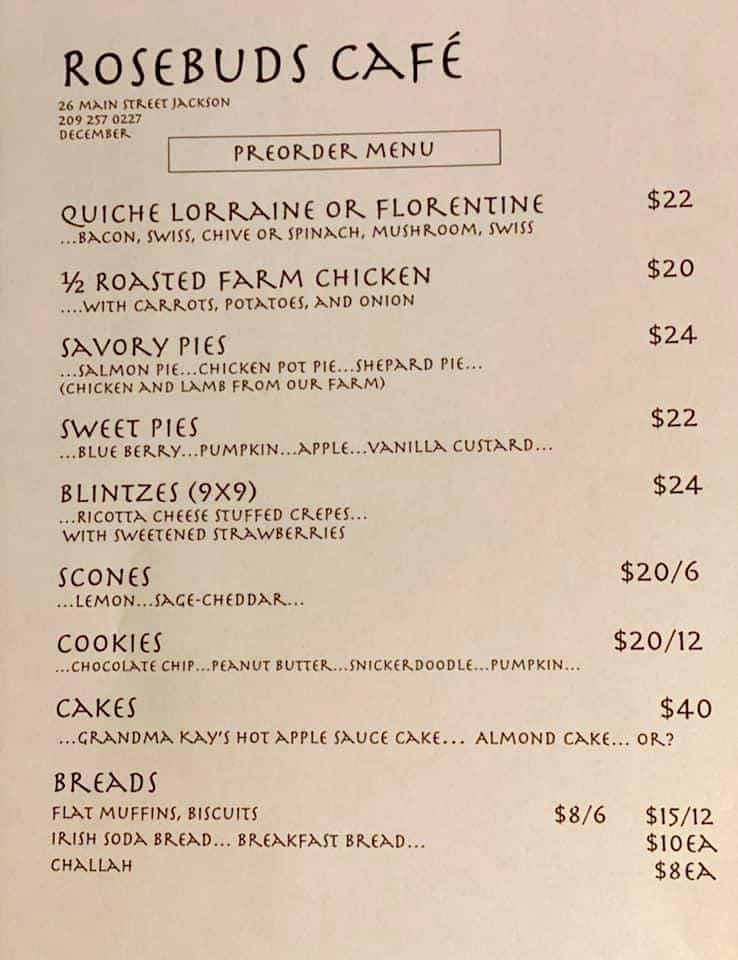Menu at Rosebud's Cafe, Jackson