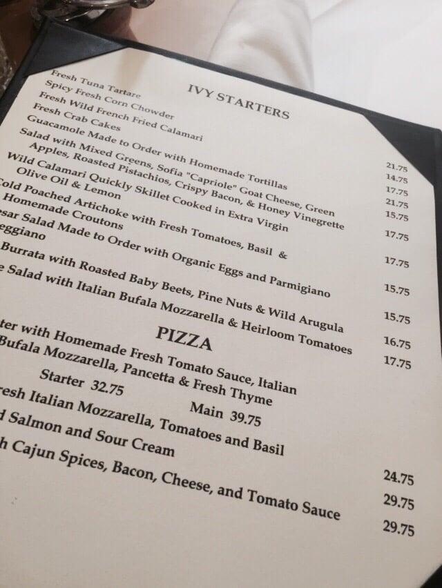Menu at The Ivy pub & bar, Los Angeles, 113 N Robertson Blvd