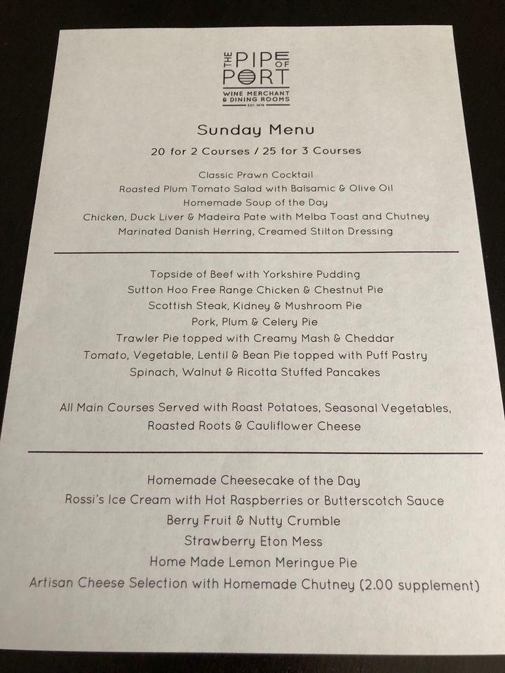 Menu at The Pipe of Port pub & bar, Southend-on-Sea