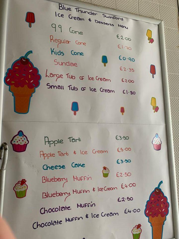 Menu at Blue Thunder Fast Food, Swinford