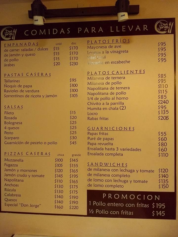 Menu at Don Jorge Restaurante, Mina Clavero