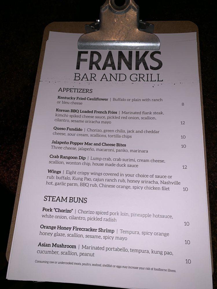 Menu at Franks Bar and Grill, Pittsburgh