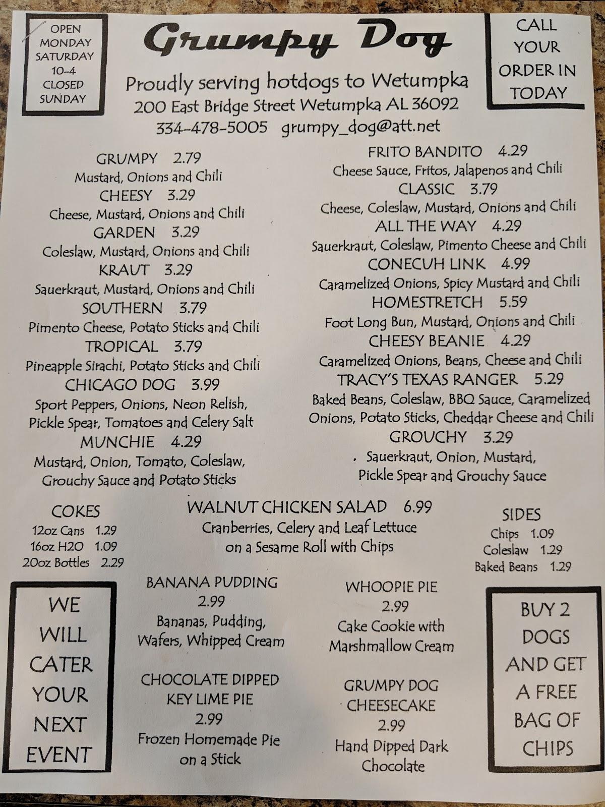 Menu at Grumpy Dog restaurant, Wetumpka