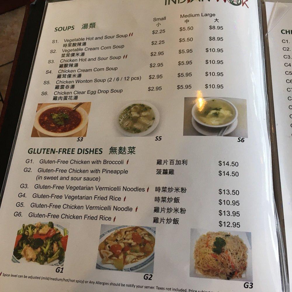 Menu at Indian Wok restaurant, Burnaby