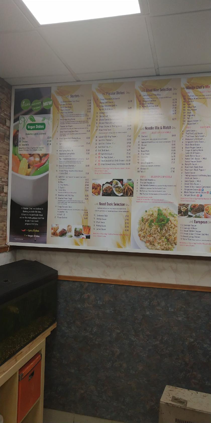 Menu at Master Chef restaurant, Belfast, 44 Gilnahirk Rd