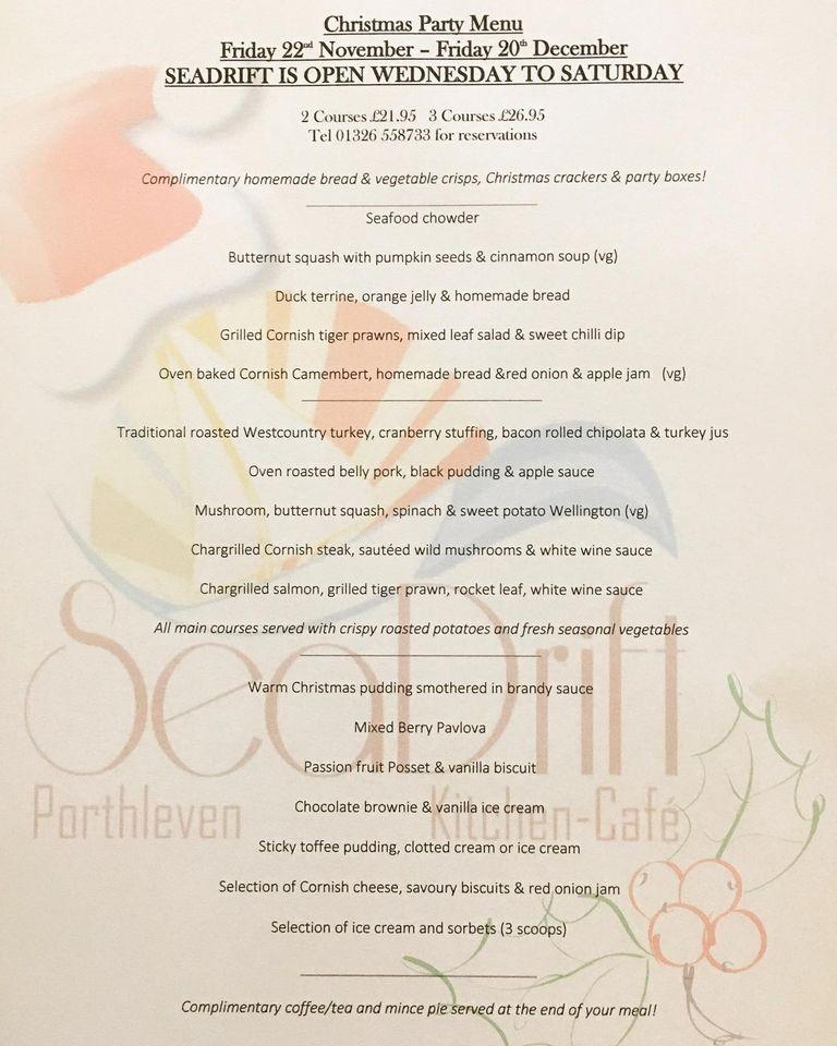 Menu at Seadrift Restaurant, Helston, Seadrift