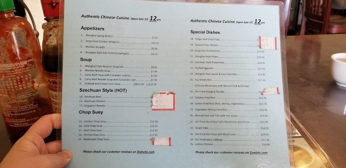 Menu at Shanghai lily restaurant, Regina