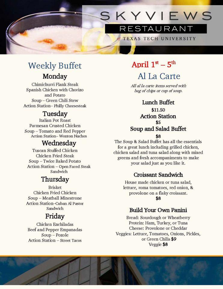 Menu at Skyviews Restaurant, Lubbock