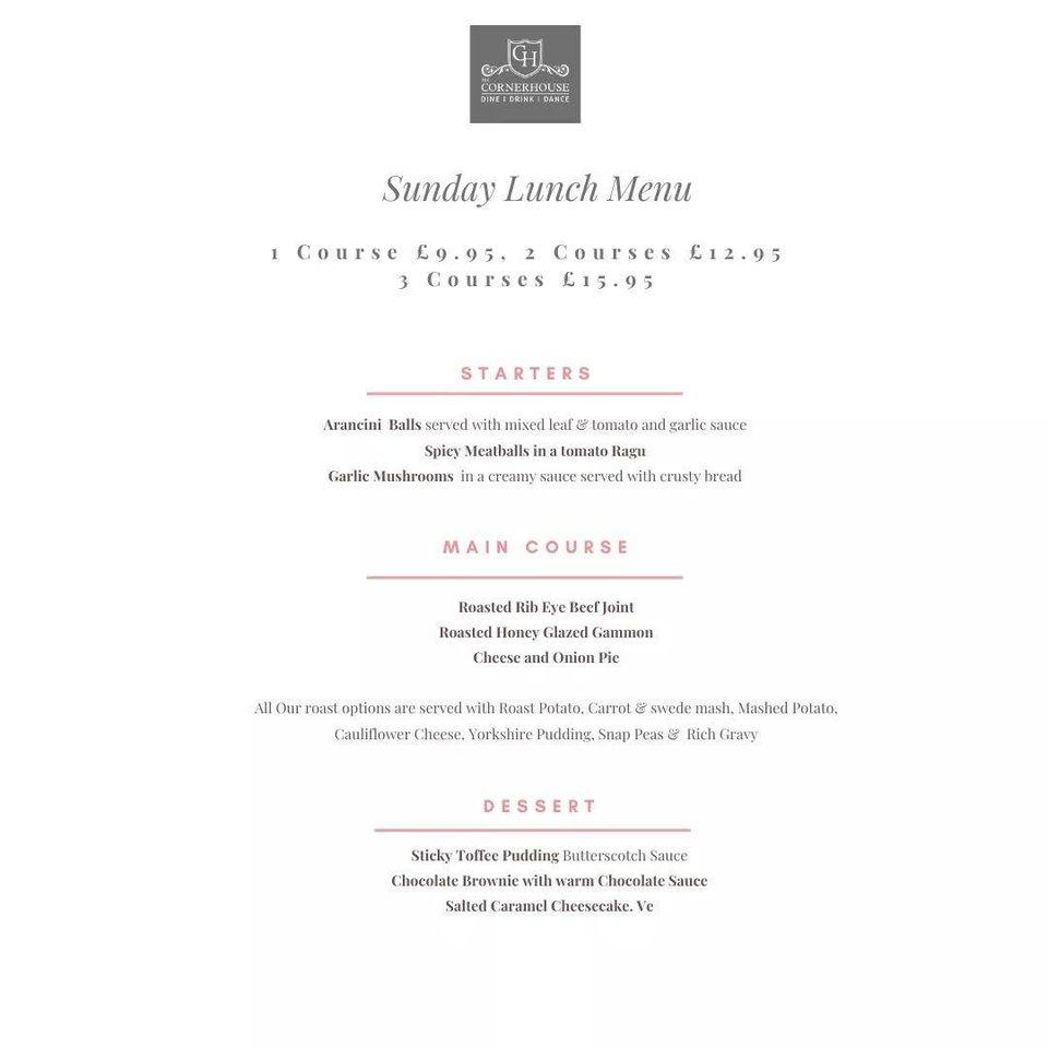 Menu at The Cornerhouse restaurant, Lancaster