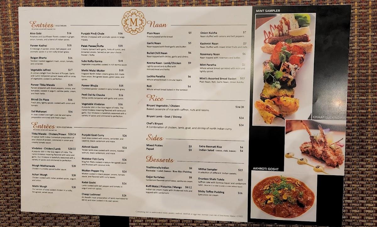 Menu at The Mint Room restaurant, Ellicott City