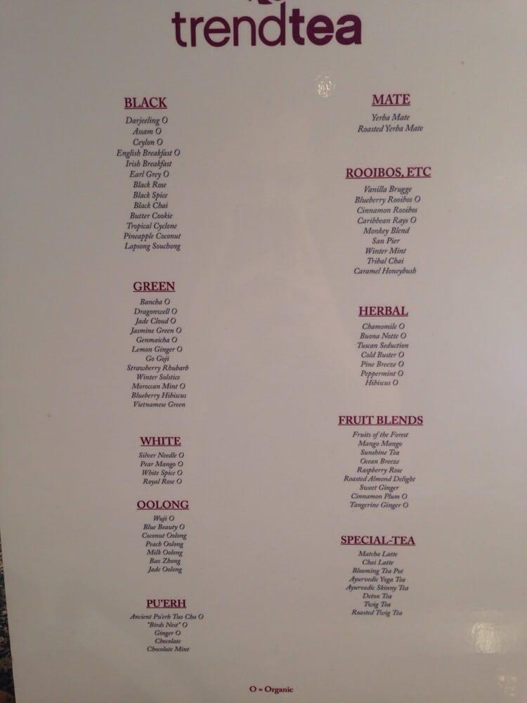Menu at Trend Tea cafe, Boca Raton, Glades Rd