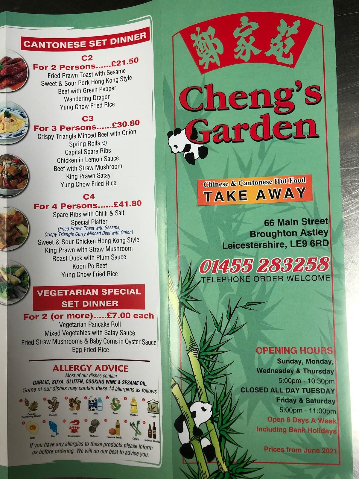 Menu at Chengs Garden fast food, Leicester, 66 Main St