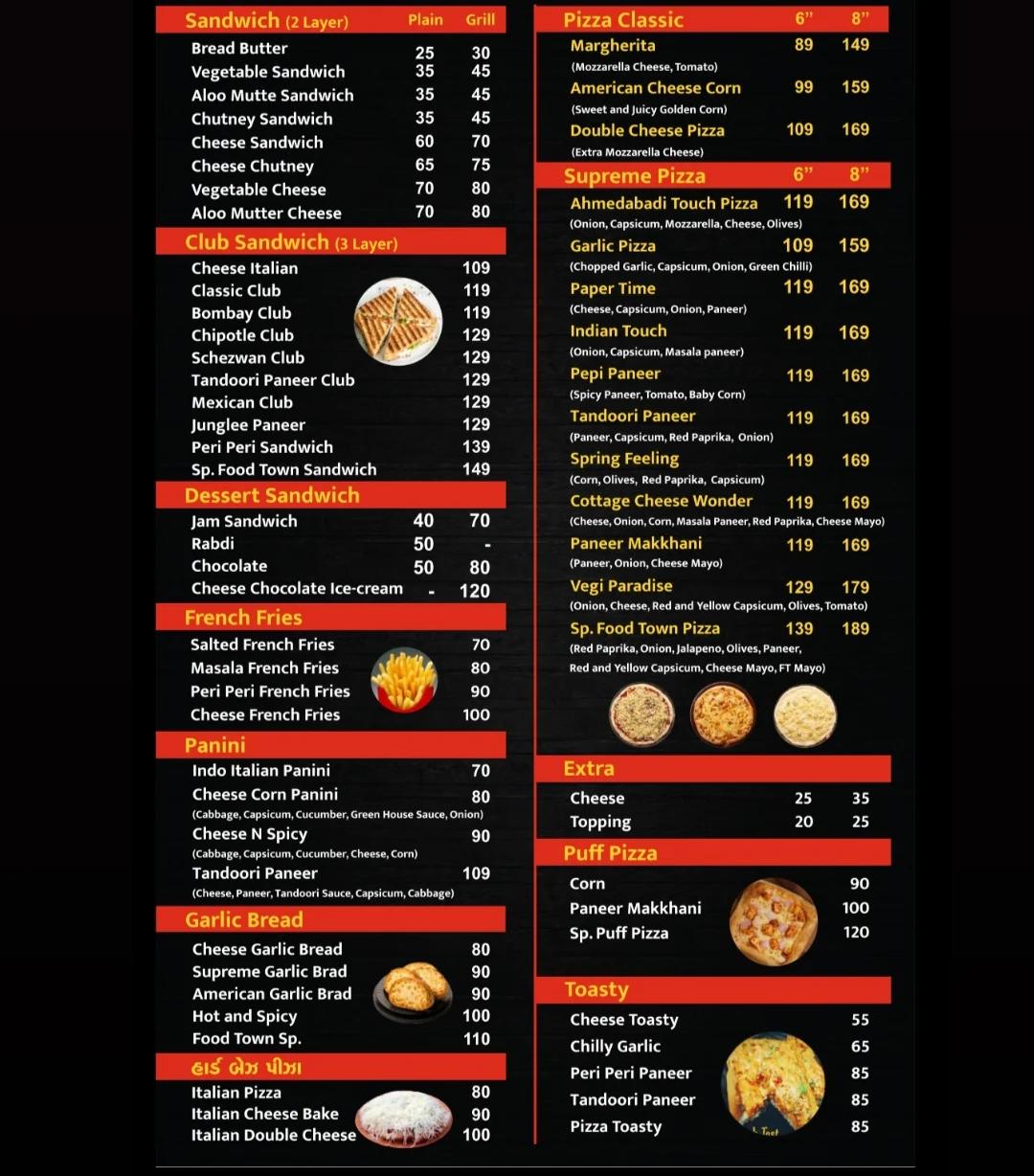 Menu at Food Town, Ahmedabad