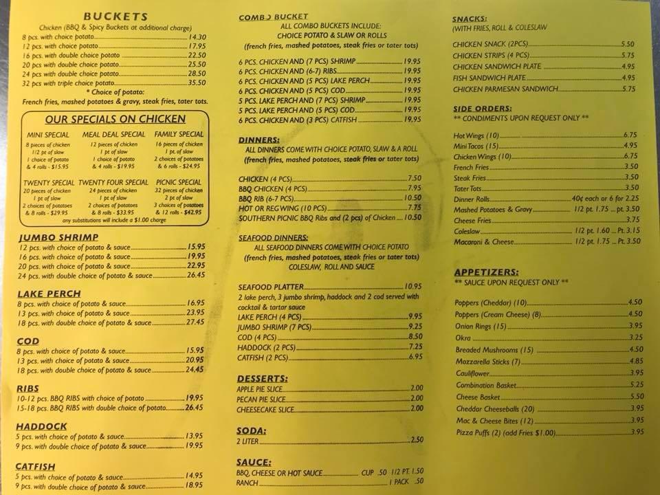 Carta de pizzería Golden Chicken, Racine