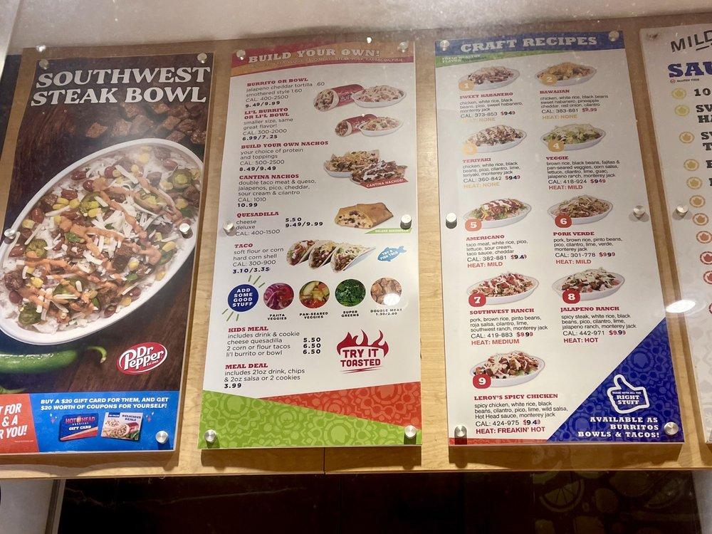 Menu at Hot Head Burritos fast food, Windsor Locks