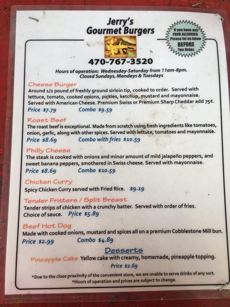 Menu at Jerry's Gourmet Burgers restaurant, Villa Rica