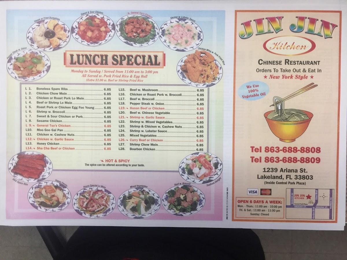 Menu at Jin Jin Kitchen restaurant, Lakeland