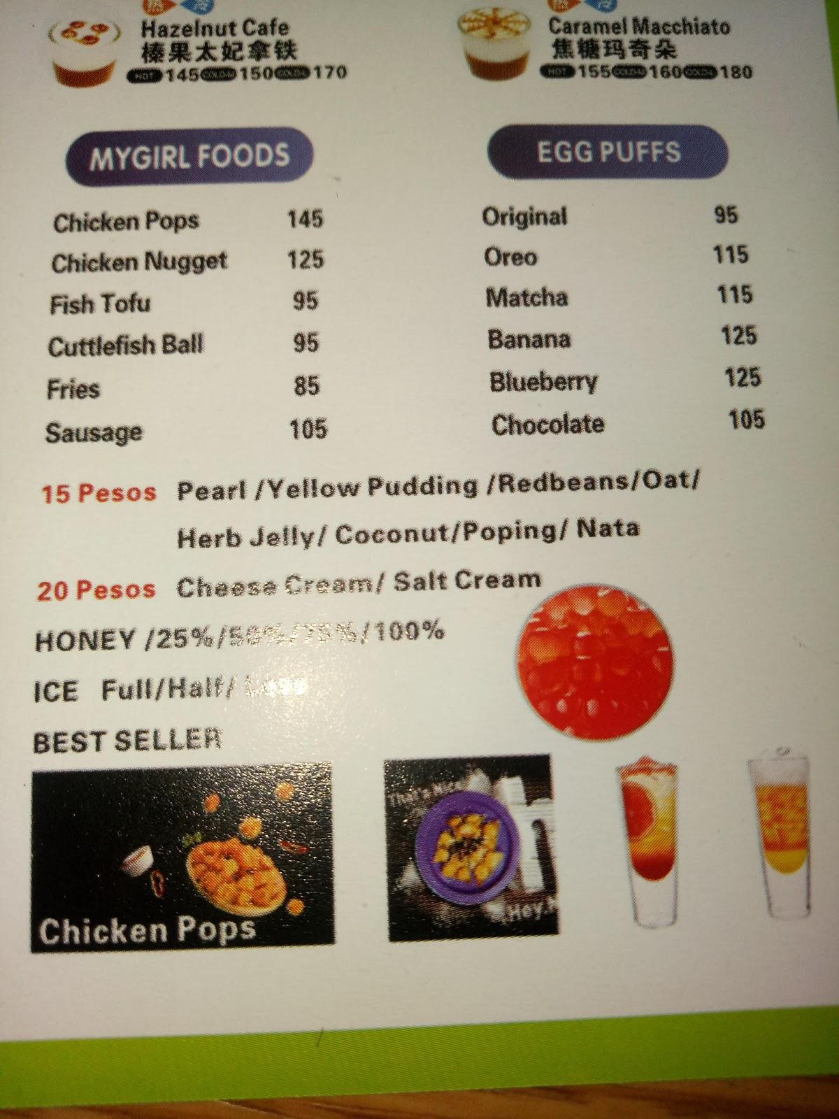 Menu at MY GIRL Milk Tea & Coffee cafe, Baguio
