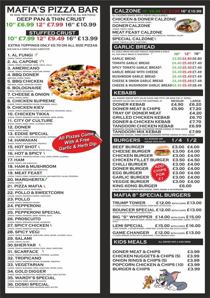 Menu at PIZZA MAFIA restaurant, Hull, 67 Princes Avenue